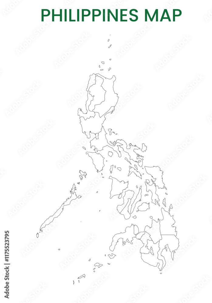 High detailed map of Philippines. Outline map of Philippines. Asia Stock Vector | Adobe Stock