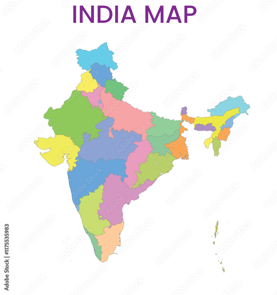 High detailed map of India. Outline map of India. Asia 素材庫向量圖 | Adobe Stock