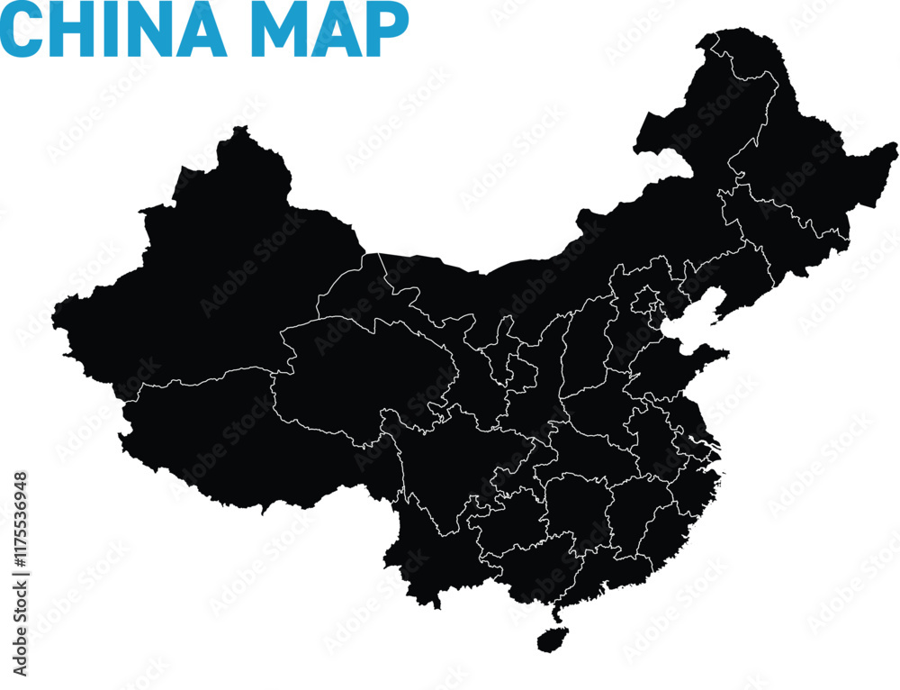 High detailed map of China. Outline map of China. Asia Stock Vector ...