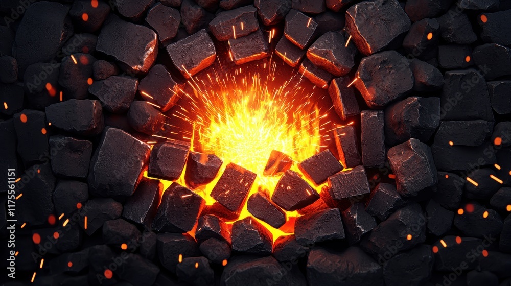 Detailed Representation of a Blacksmith Forge with Glowing Embers and ...