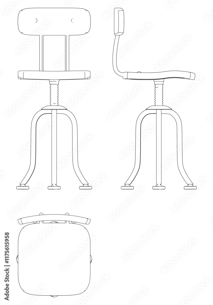 Shop Chair Line Art Vector Illustration on White Background. Simple and ...