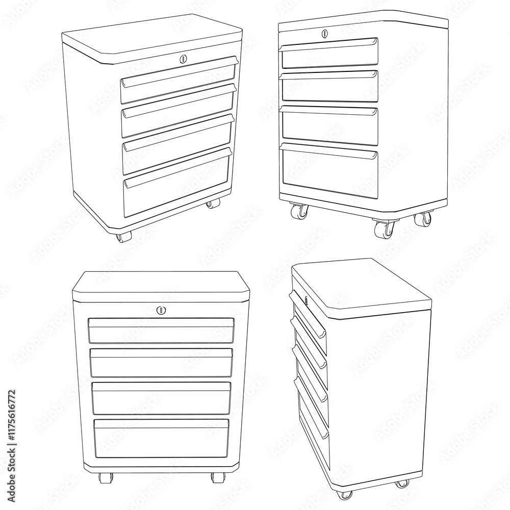 Shop Drawer Line Art Vector Illustration on White Background. Organized ...