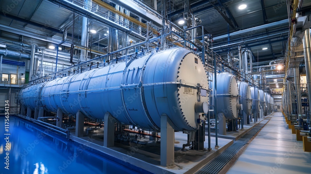 Large Water Storage Tank in Factory with Labeled Capacity Indicators ...