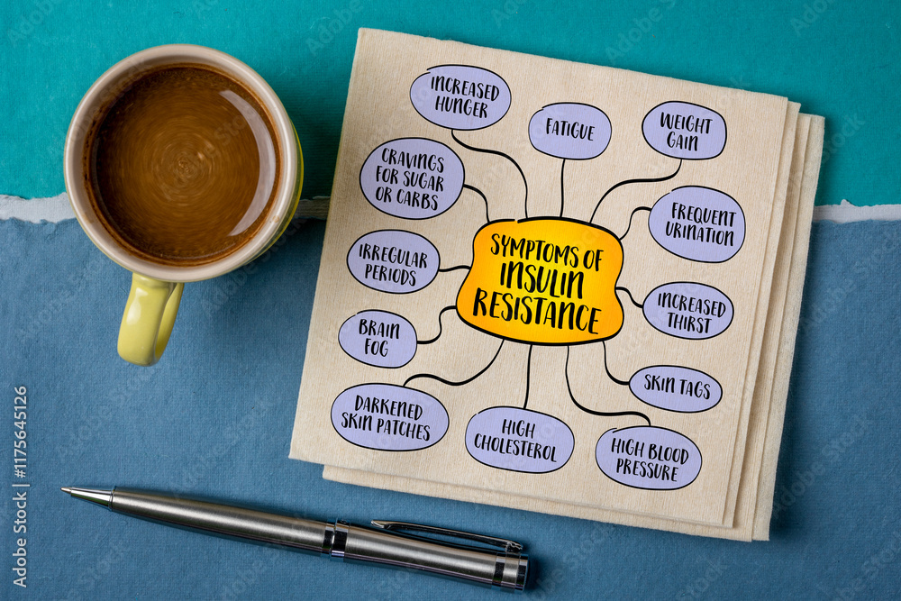 Foto de Stock Symptoms of insulin resistance, mind map, infographics ...