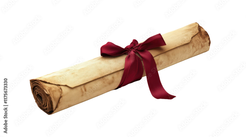 Ancient Rolled-Up Diploma with Red Ribbon Tie With Transparent ...