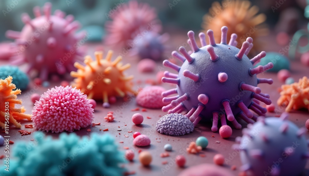 Stock-Illustration „Colorful 3D models represent diverse microbes ...