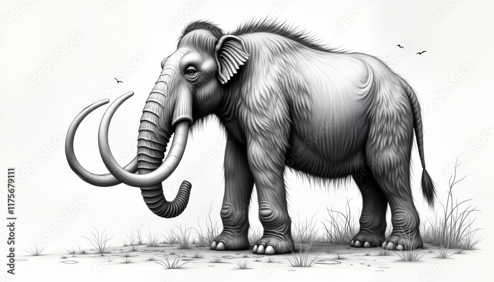 Hand drawn illustration of mammoth. Prehistoric animal. Detailed ...