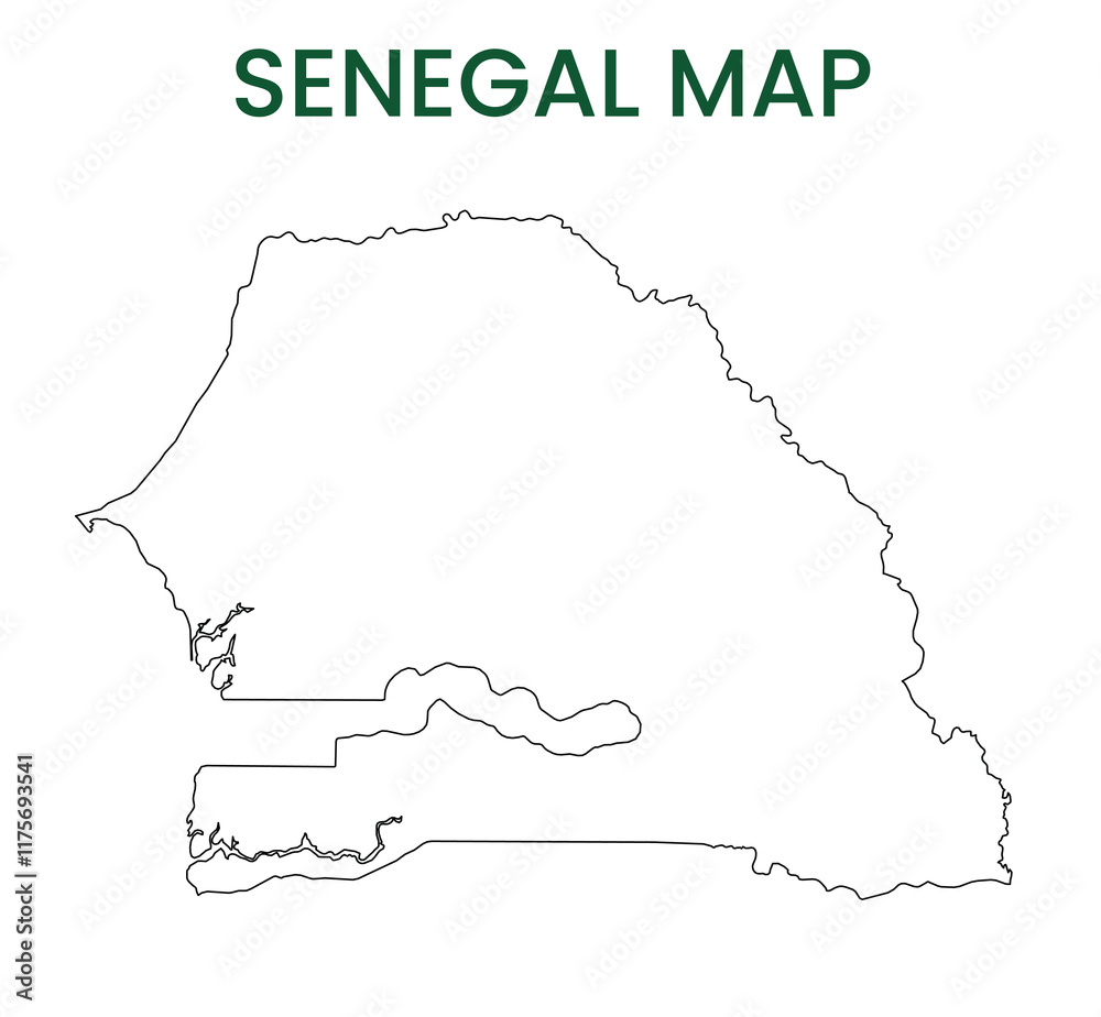 High detailed map of Senegal. Outline map of Senegal. Africa Stock ...