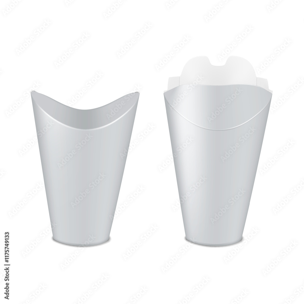 Blank white paper french fries holder cup. Closed and open. Realistic ...