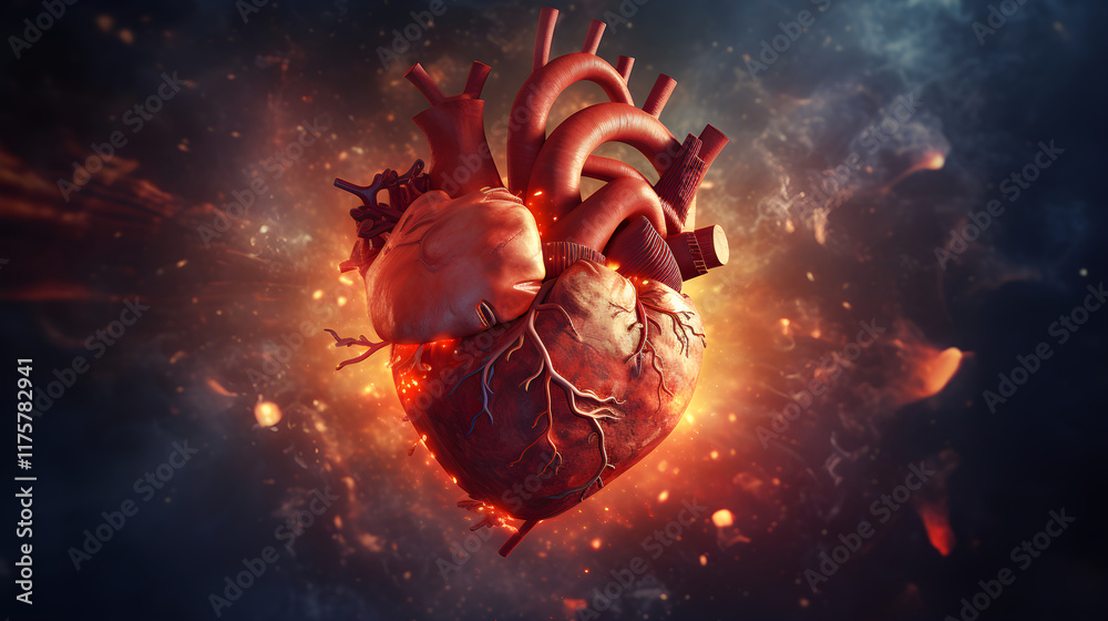 Illustrated Comparative Depiction of a Healthy Heart and a Diseased ...