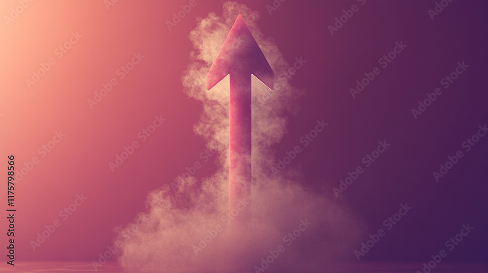 A minimalistic 3D modern arrow blasting upwards with smoke coming out ...