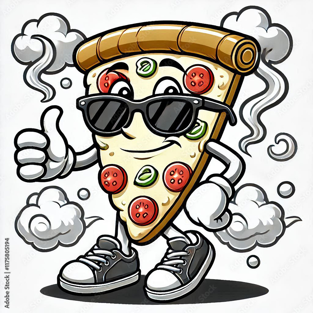 cool and styling pizza cartoon vector black and white, illustration ...