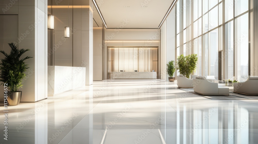 Blurred hotel or office building lobby blur background interior view ...