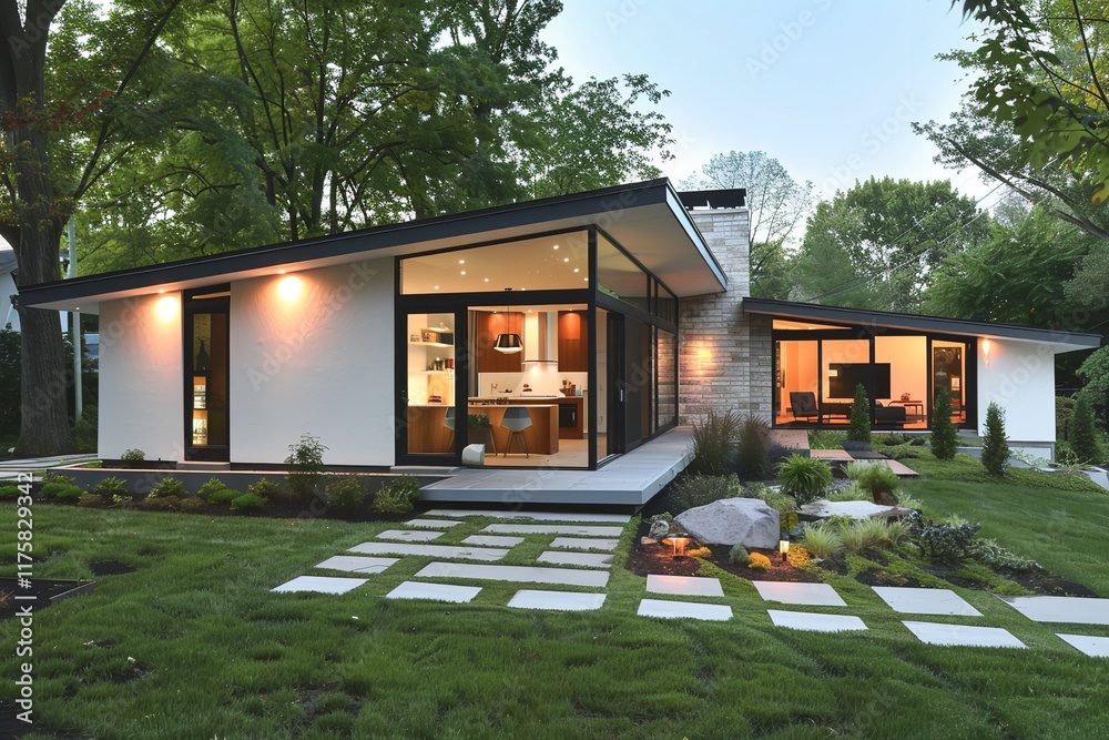 Modern white house with a single floor and a simple style. The house ...