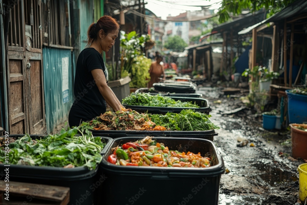 people put bio trash from food waste in domestic homes to compost bins ...