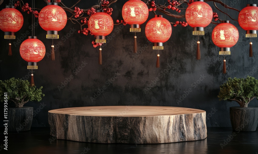 Mockup for Chinese New Year design and product display with an empty ...