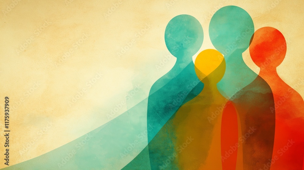 A digital artwork of overlapping transparent human silhouettes blending ...