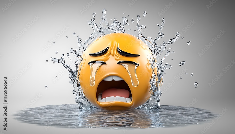 Loudly crying face emoji with flowing tears realistic water effects on ...