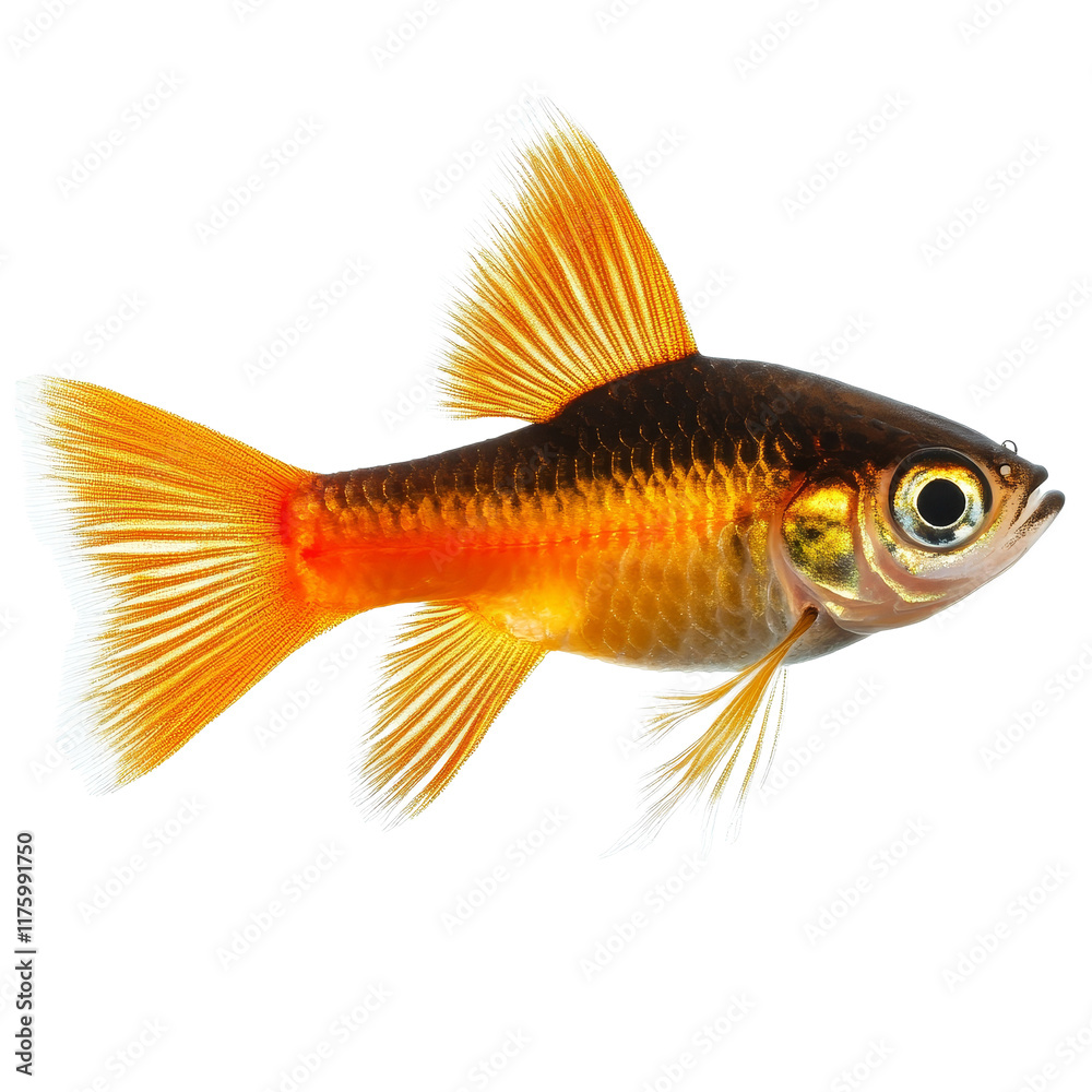 Colorful platy fish displaying vibrant hues on a clear transparent ...