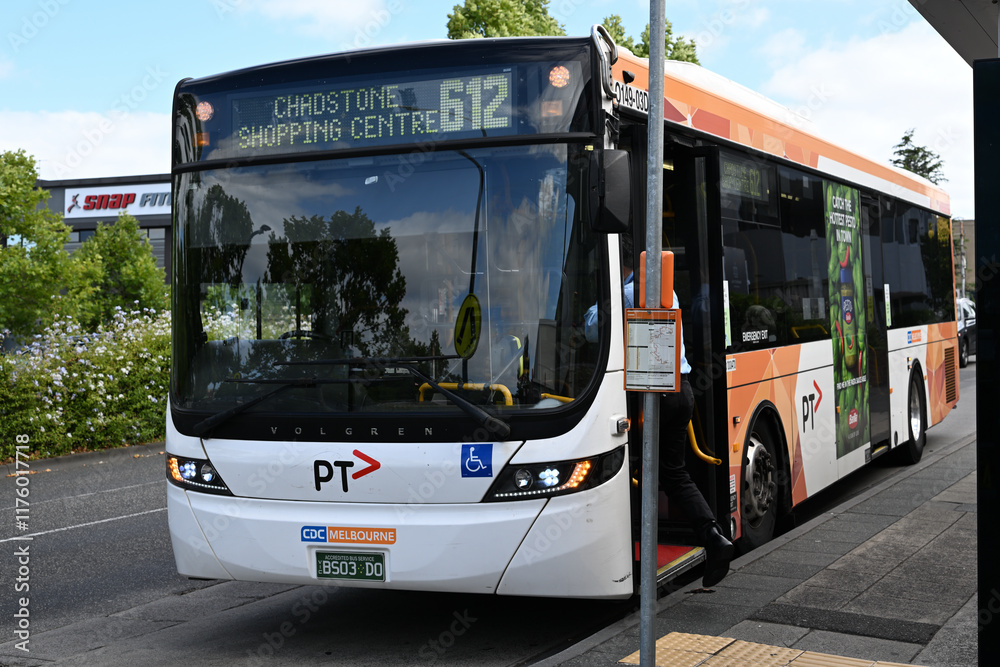 Front view of Scania K310UB bus, with hazard lights on, parked at a bus ...