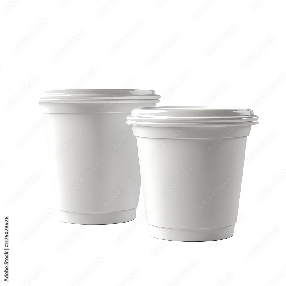 Simple blank yogurt and pudding containers on a light transparent ...