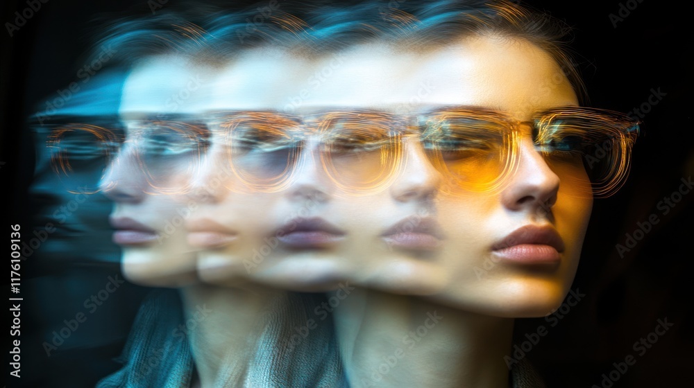 Glitch effect featuring a realistic and abstract woman's face shows ...