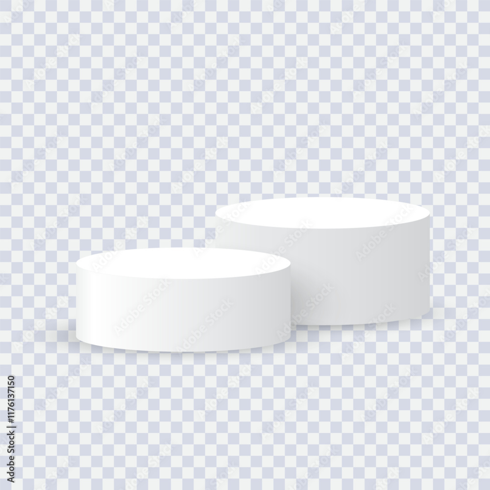 Two white blank podiums stand to show products on transparent ...