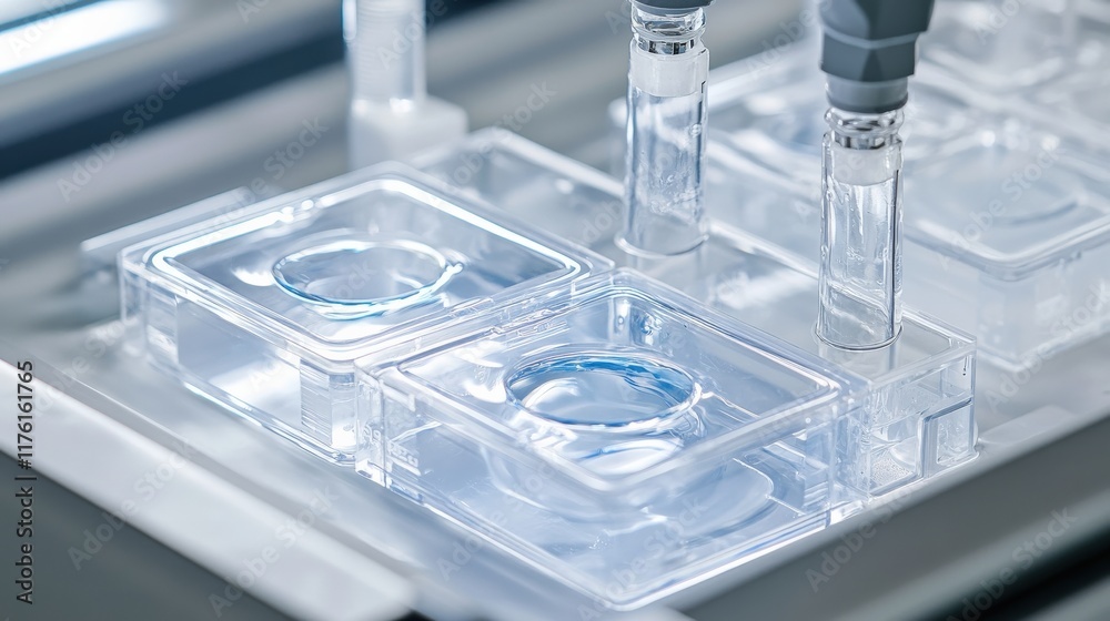 Transparent laboratory equipment with tubes and slides used in ...