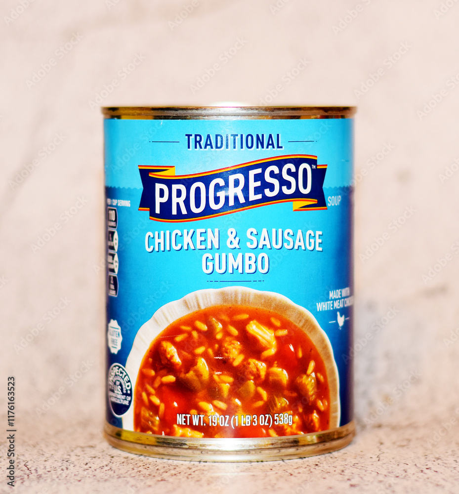Progresso Traditional Chicken & Sausage Gumbo Canned Soup Stock Photo ...