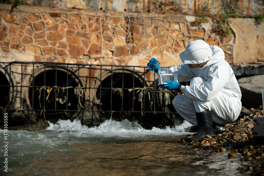 Scientist analysis professional wearing glasses and safety glove under ...