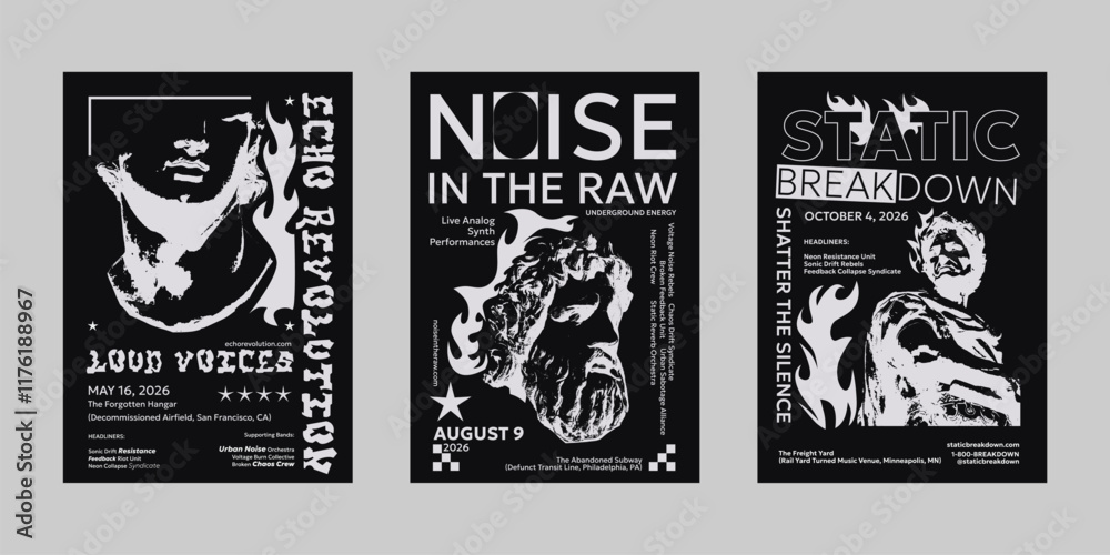 Analog punk poster set, Poster collection for print and social media ...