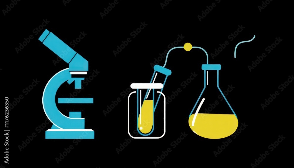 Medical Tools Icon Set. Stylized icons of a microscope, test tube, and ...