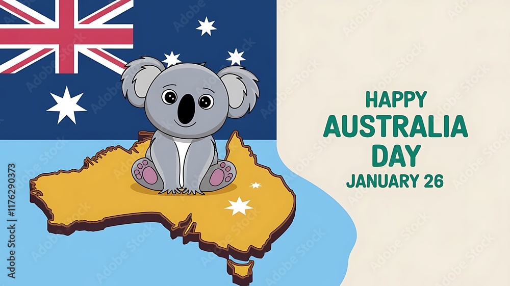 Happy Australia Day poster design for 26th January,A gray koala bear ...
