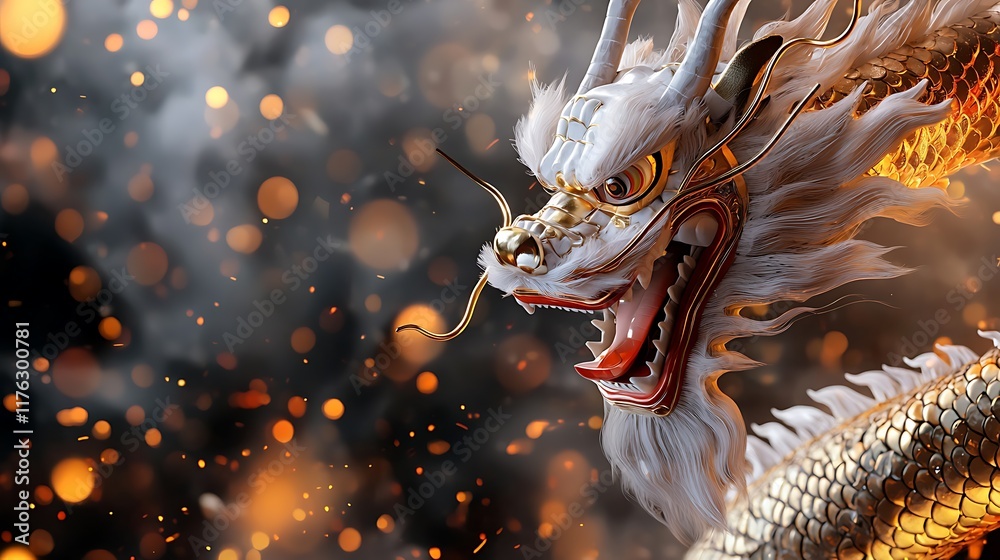 Vibrant and dynamic dragon dance performance with the mythical creature ...