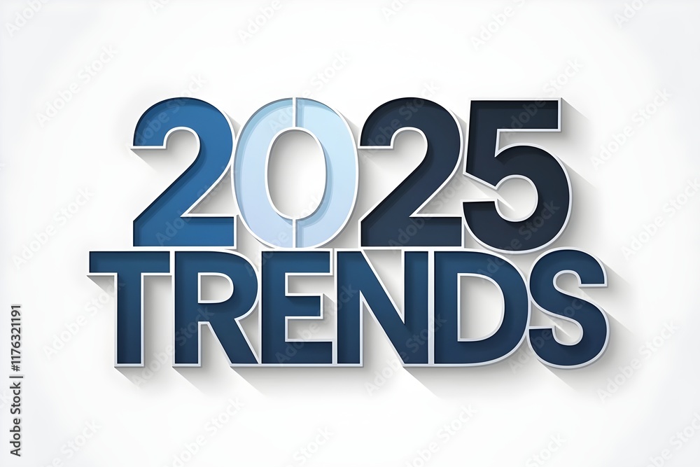 Bold Blue 2025 TRENDS on white background for banner, poster. Modern ...