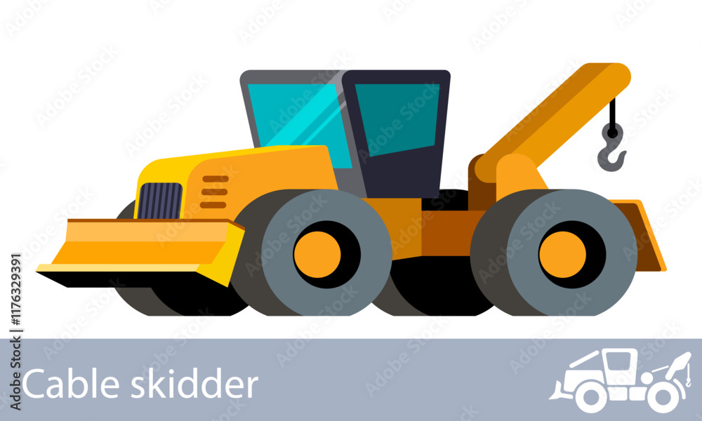 Forestry skidder front side view. Cable skidder wheeled vehicle ...