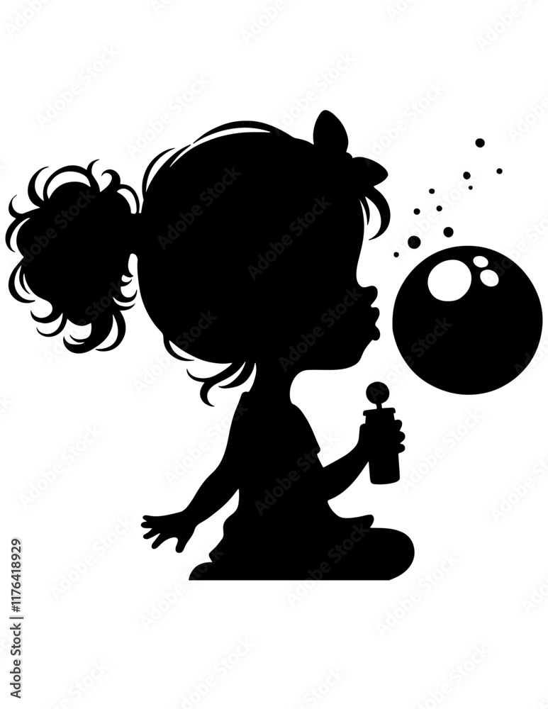 Vector de Stock Girl Blowing Bubbles Svg, Little Girl svg, Girl Clipart ...
