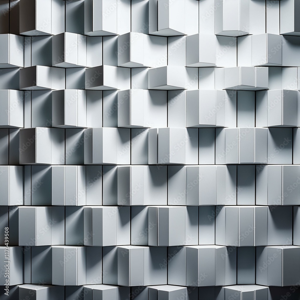 Abstract 3D wallpaper with randomly shifted white cube boxes creating a ...