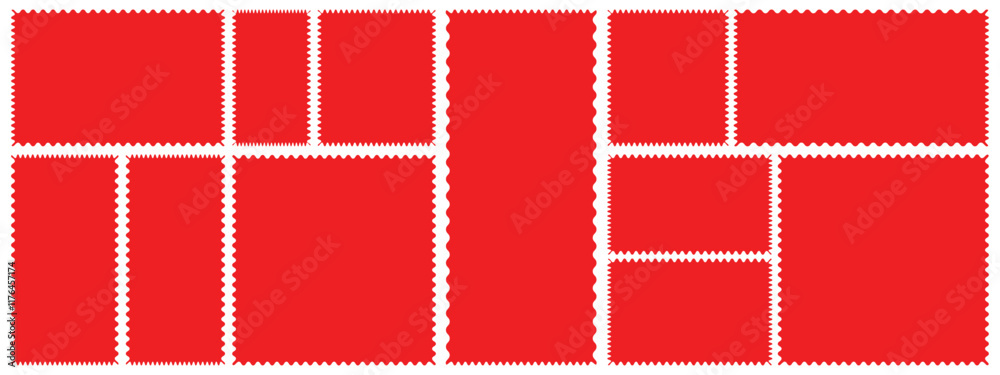 Red silhouette scalloped frames. Geometric shapes stickers with zigzag ...