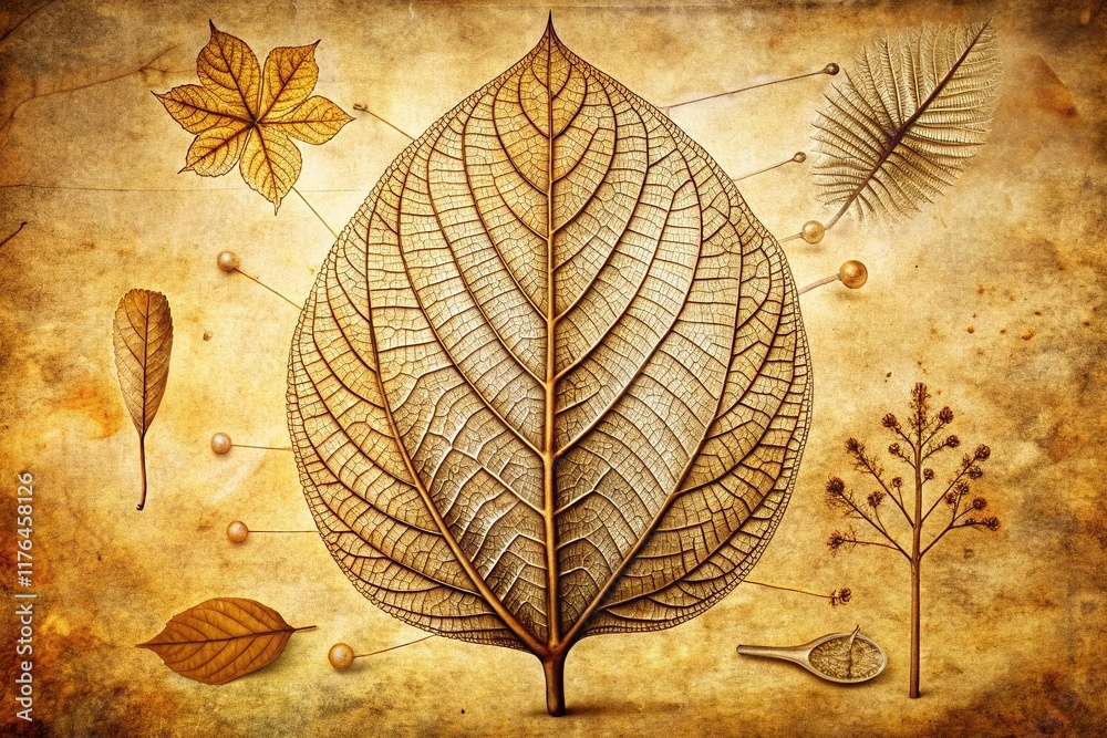 Vintage Botanical Illustration: Labeled Leaf Diagram, Detailed Plant ...