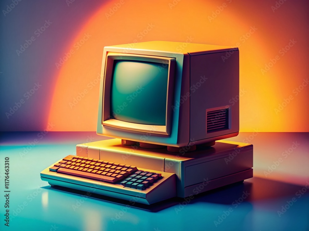 Vintage Computer Wallpaper: Minimalist Retro Tech Background Stock ...