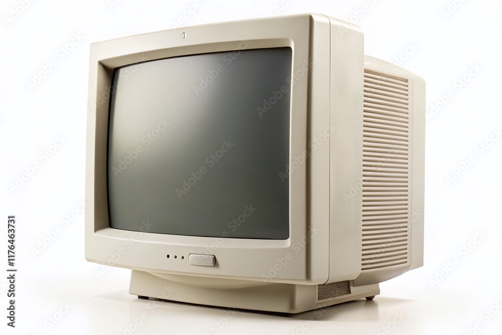 Vintage CRT Monitor Display on Clean White Background - High-Resolution ...