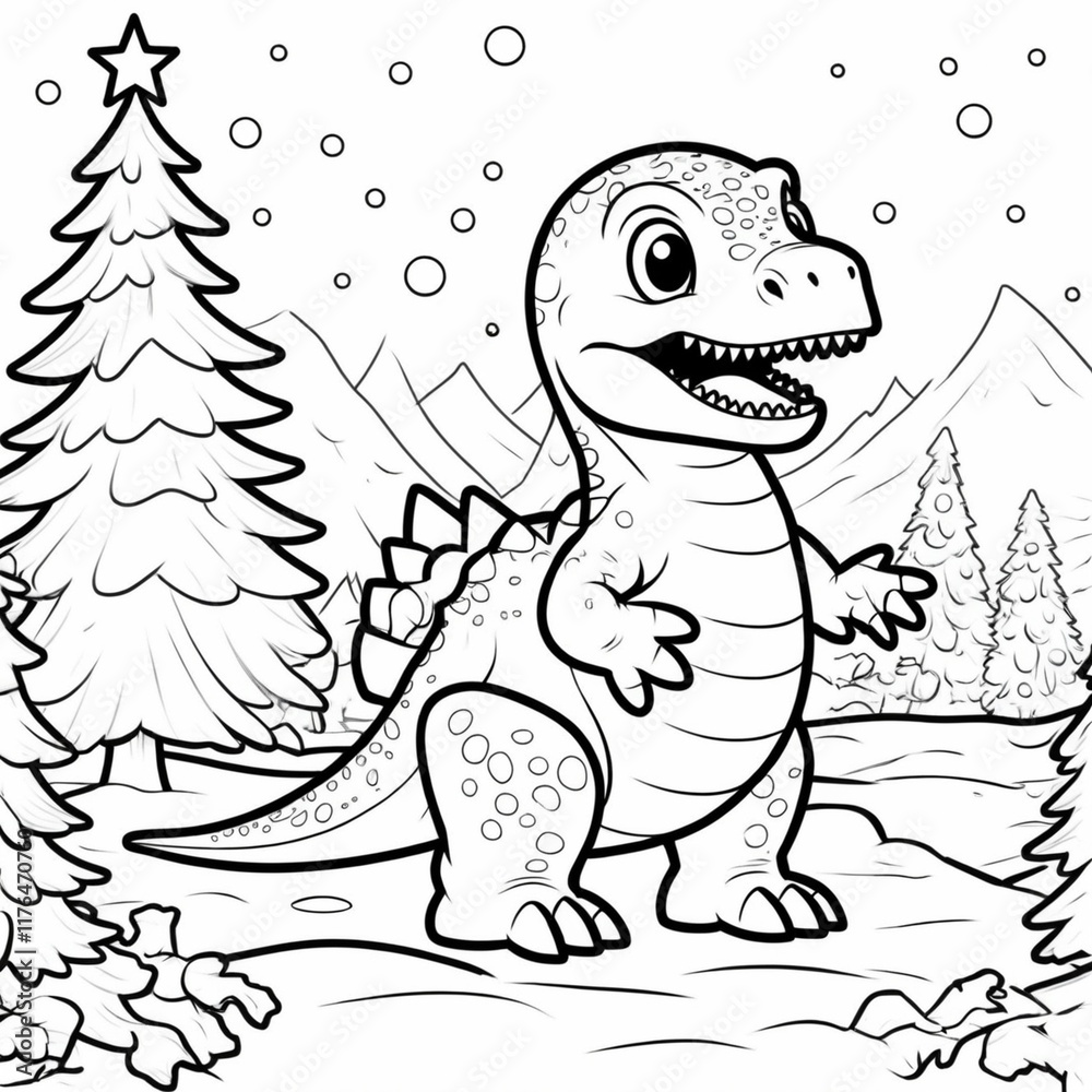 a4 christmas winter colouring sheet, cute cartoon dinosaur. you can ...