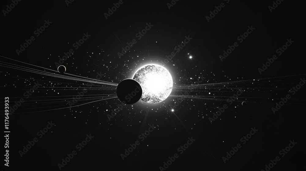 Orbiting Atoms Or Planets Moving In Elliptical Orbits Around A Central Sphere Black And White