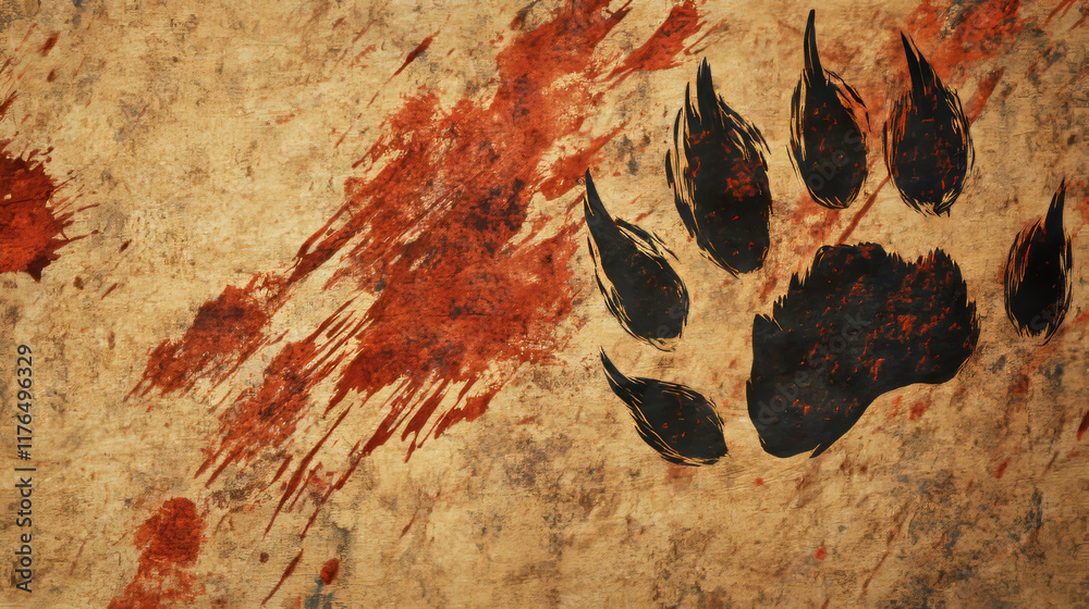 Claw marks with blood scratches, tiger or panther beast animal paw ...