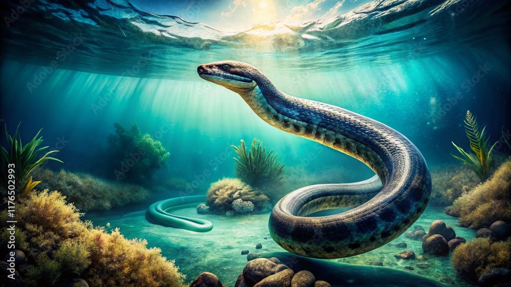 Vintage Style Photo: Gigantic Prehistoric Snake Titanoboa Underwater ...