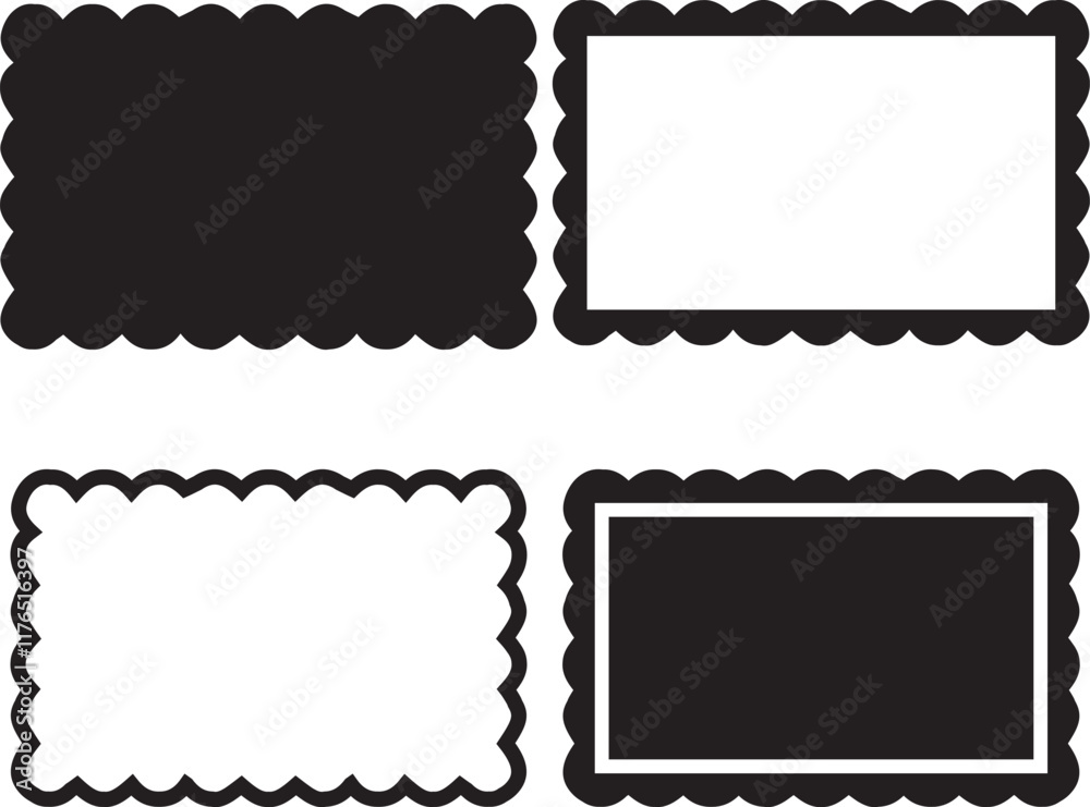 Set of scalloped frames vector collection. Circle, square, oval and ...