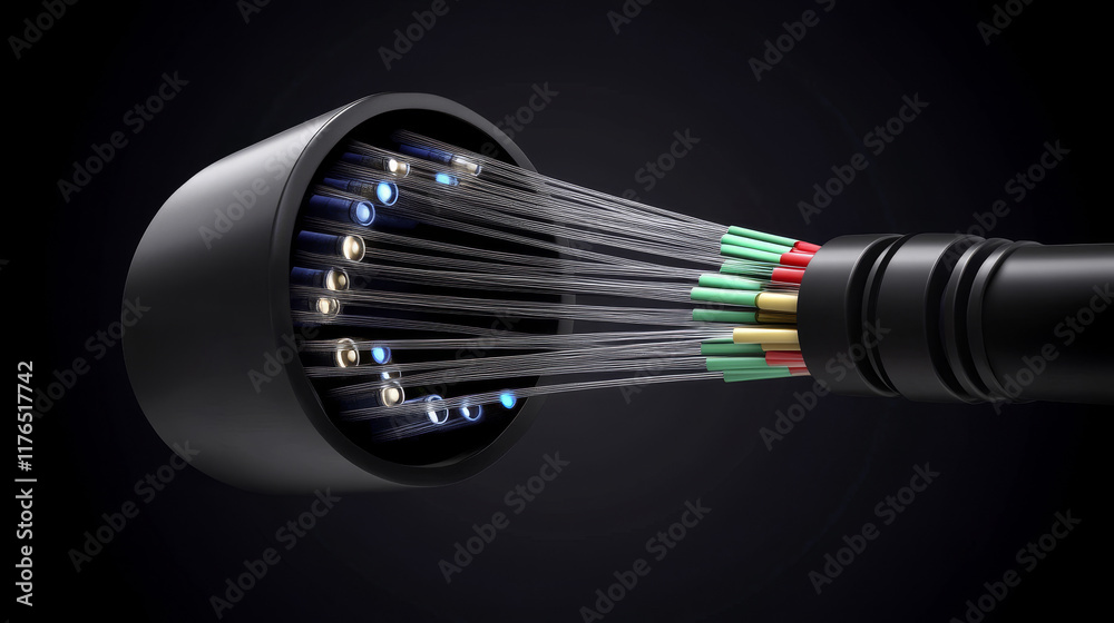 Fiber optic cable icon, technology. Isolated vector emblem with dynamic ...