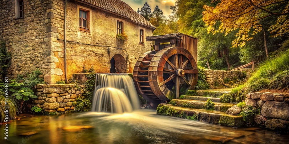 Vintage Water Mill Journey Through Time - Rustic Old Mill Scene Stock ...