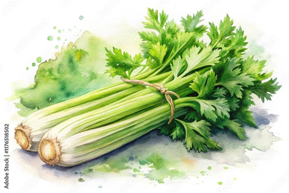 Watercolor Celery Hand Drawing, White Background, Botanical ...